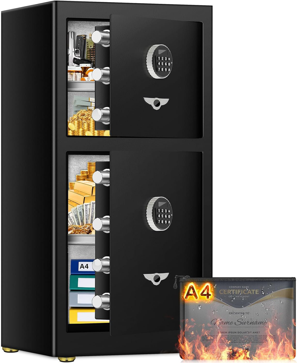 Sanfnz [DOUBLE DOOR SAFE] 6.1 Cub Extra Large Home Safe with Fireproof ...